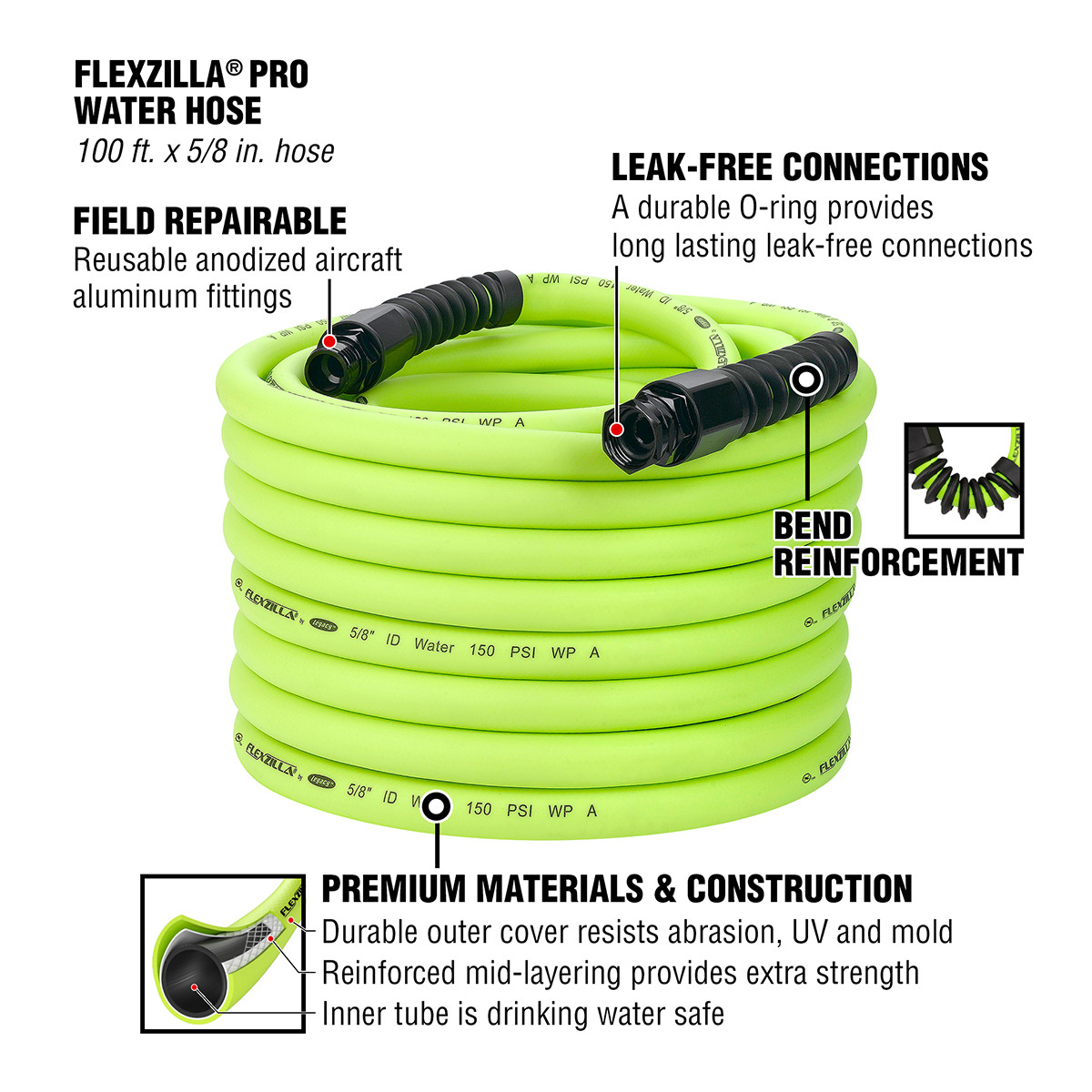 Flexzilla Pro 5/8" x 100' ZillaGreen Water Hose (HFZWP5100) | JB Tools