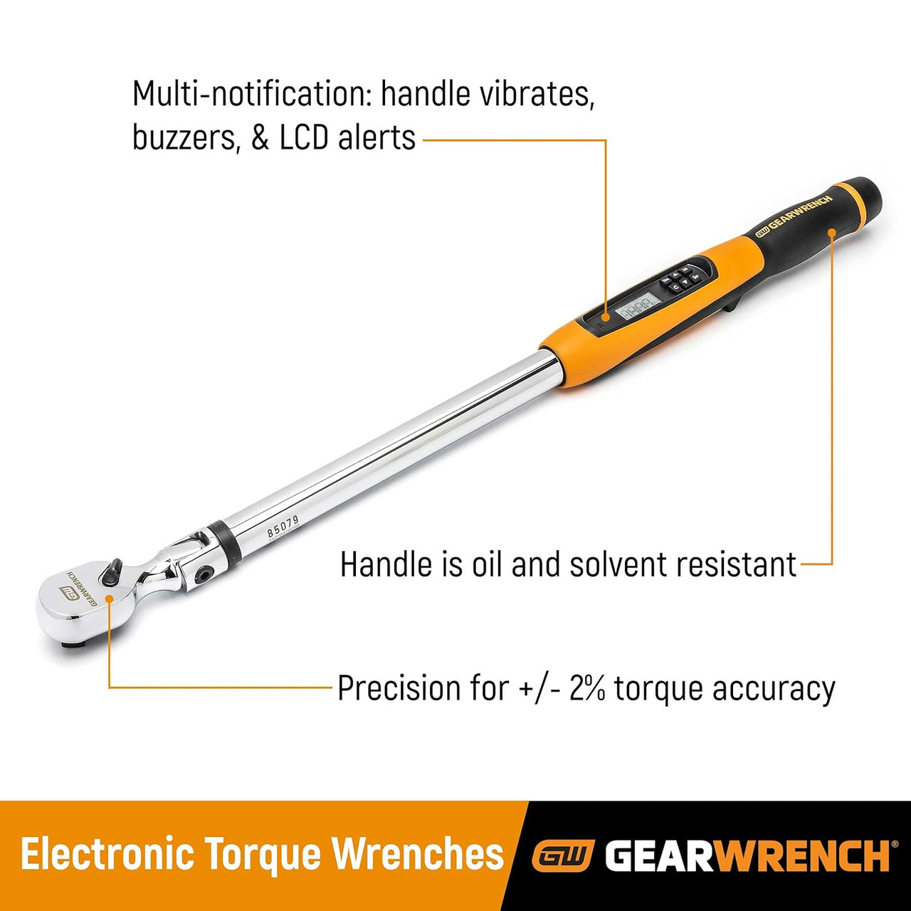 Gearwrench 85076 3/8" Drive Electronic Torque Wrench 7.4 - 99.6 Feet ...