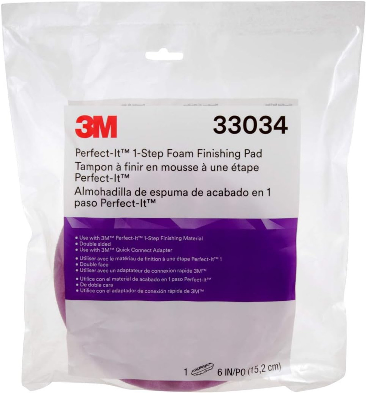 3M 33034 Perfect-It 1-Step Foam Finishing Pad, 6 in, Quick Connect, 6 ...