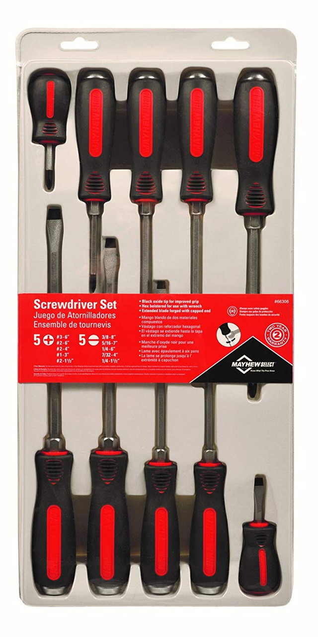 Mayhew Tools 81276 10 Piece Screwdriver Set with 9 Piece SAE Twisted ...