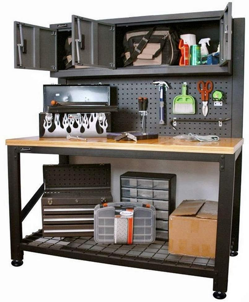 Homak 59-Inch Wood Top Workbench with 3 Door Cabinet, Steel (GS00659031 ...