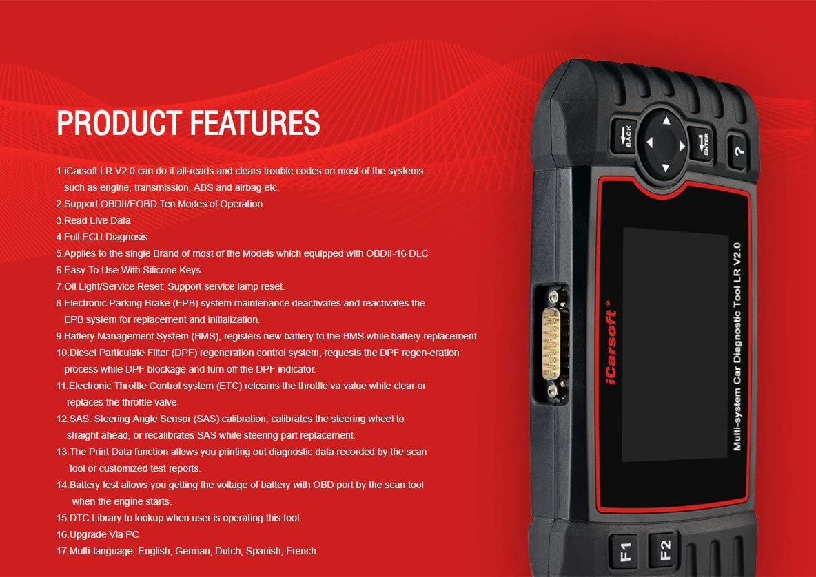 iCarsoft LRV2.0 Multi-system Scanner Jaguar / Land Rover vehicles + OBD ...