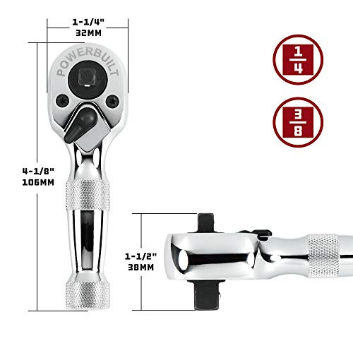 Powerbuilt 640931 Stubby Ratchet, Dual Head Ratchet, 1/4 Inch and 3/8 ...