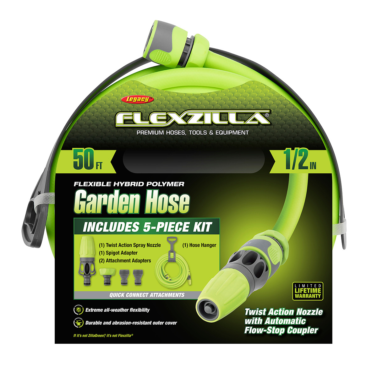 Flexzilla HFZG12050QN Garden Hose Kit with Quick Attachments, 1/2 in. x ...