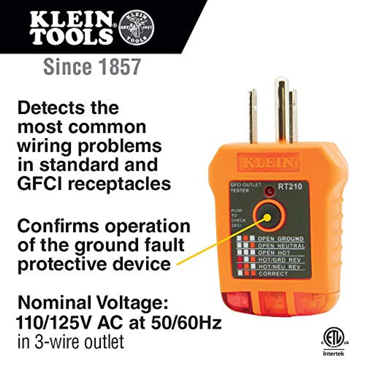 Klein Tools ET45VP Voltage and GFCI Receptacle Tester, AC/DC Voltage ...