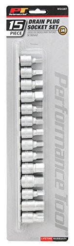 Performance Tool W54287 15 Pcs Drain Plug Socket Set w/ 11mm & 13mm ...