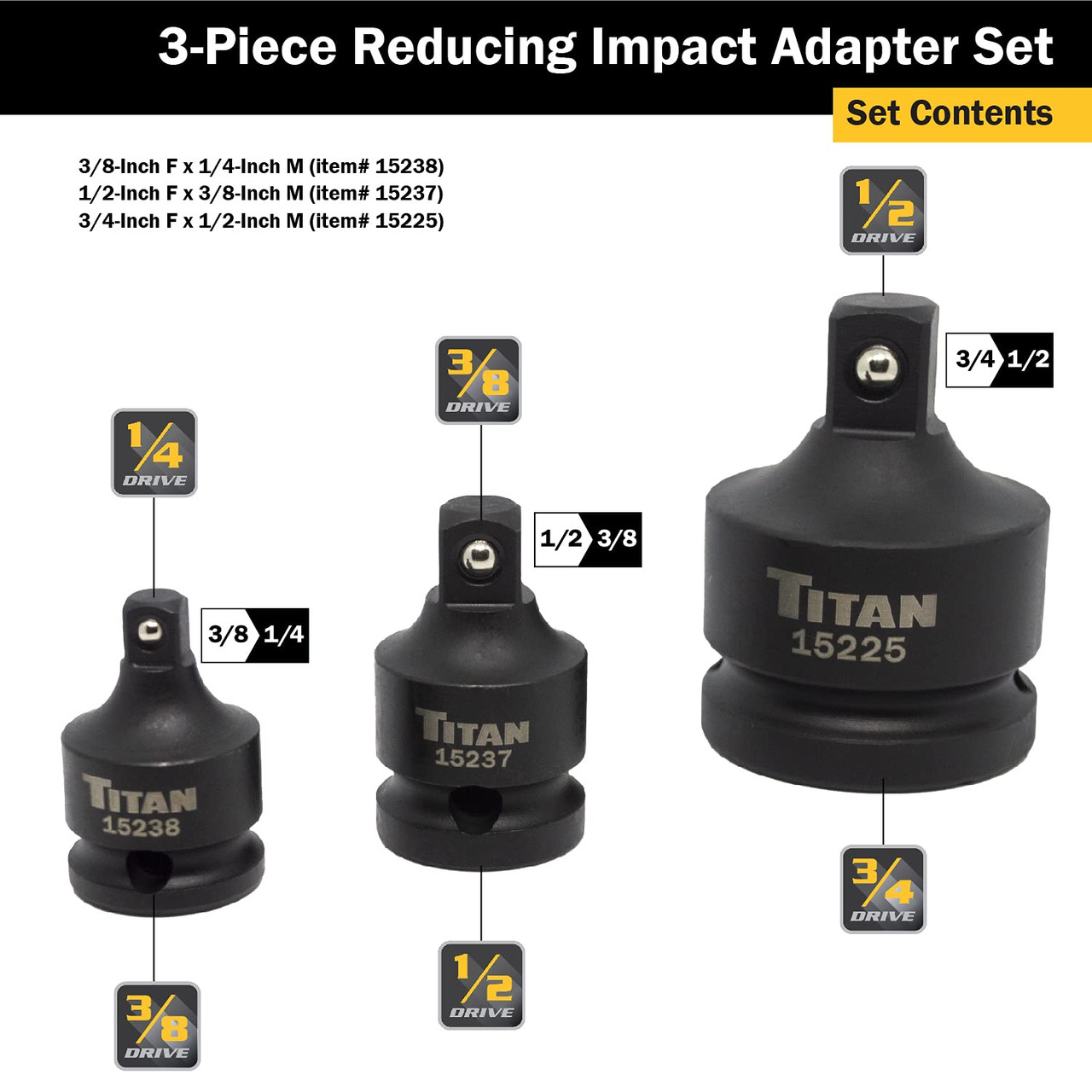Titan Tools 3 pc. Reducing Impact Adapter Set (12036) | JB Tools