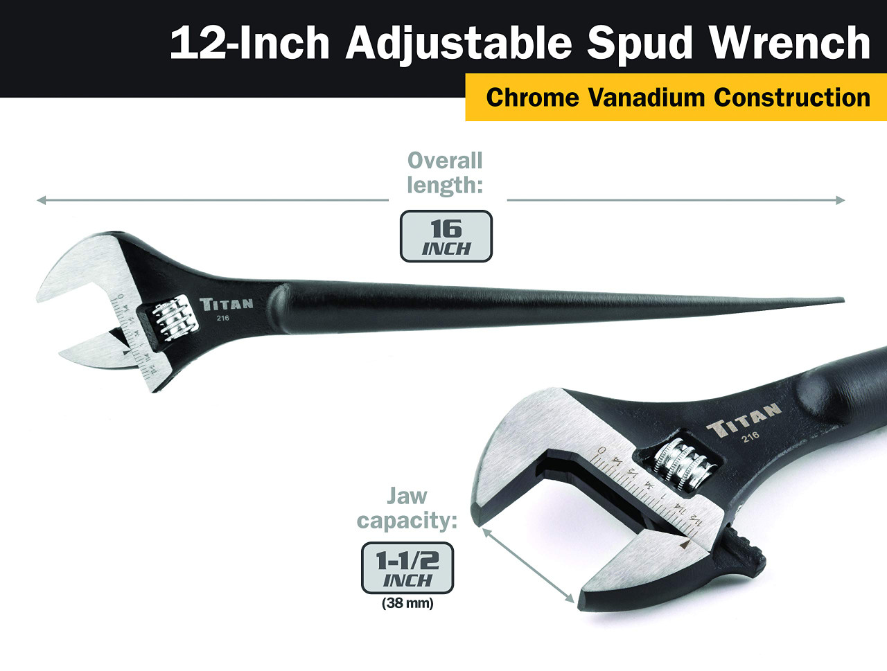 Titan Tools 12" Adjustable Construction Wrench (216) | JB Tools