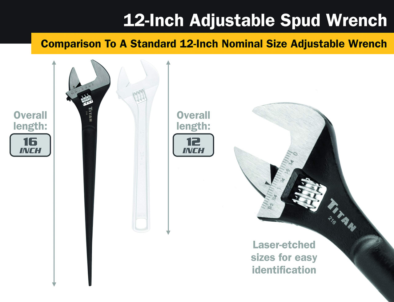 Titan Tools 12" Adjustable Construction Wrench (216) | JB Tools