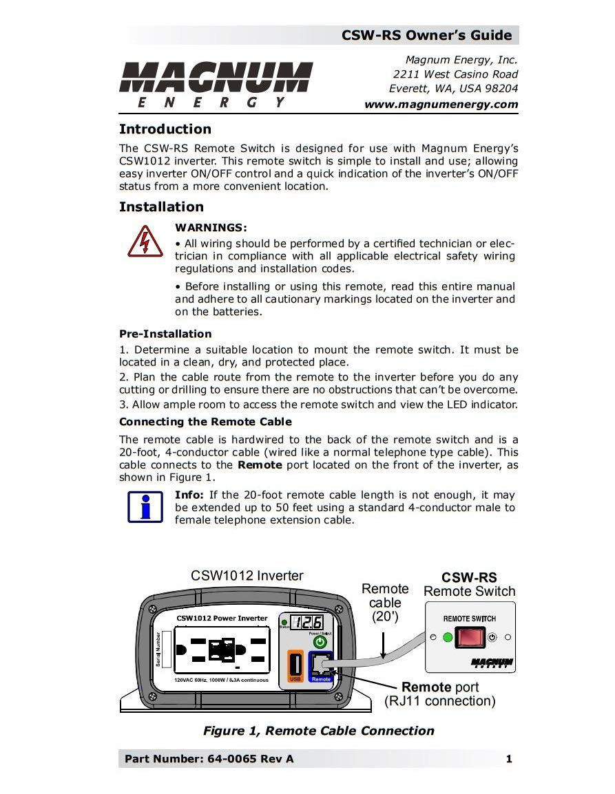 Control remoto del inversor de energía Magnum (csw-rs) | JB Tools