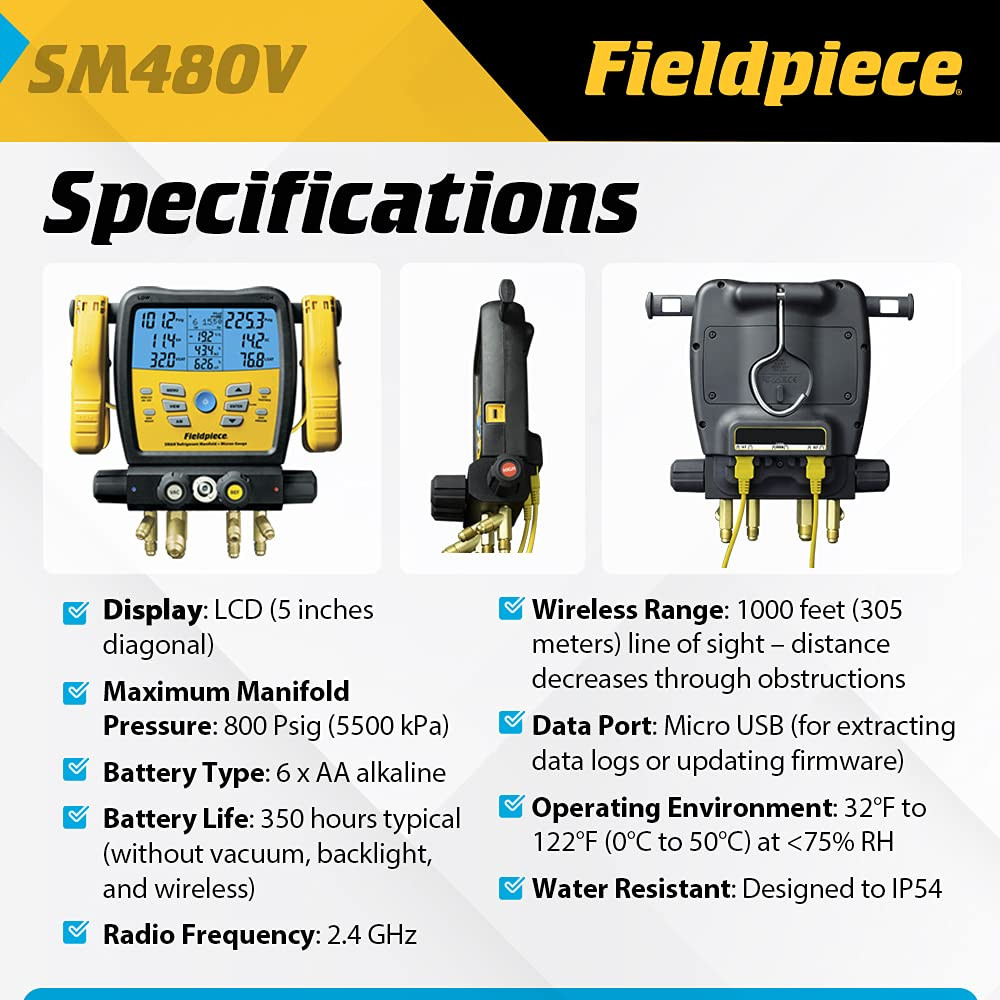 Fieldpiece Sman Digital Manifold Wireless Data Logging (SM480V) | JB Tools