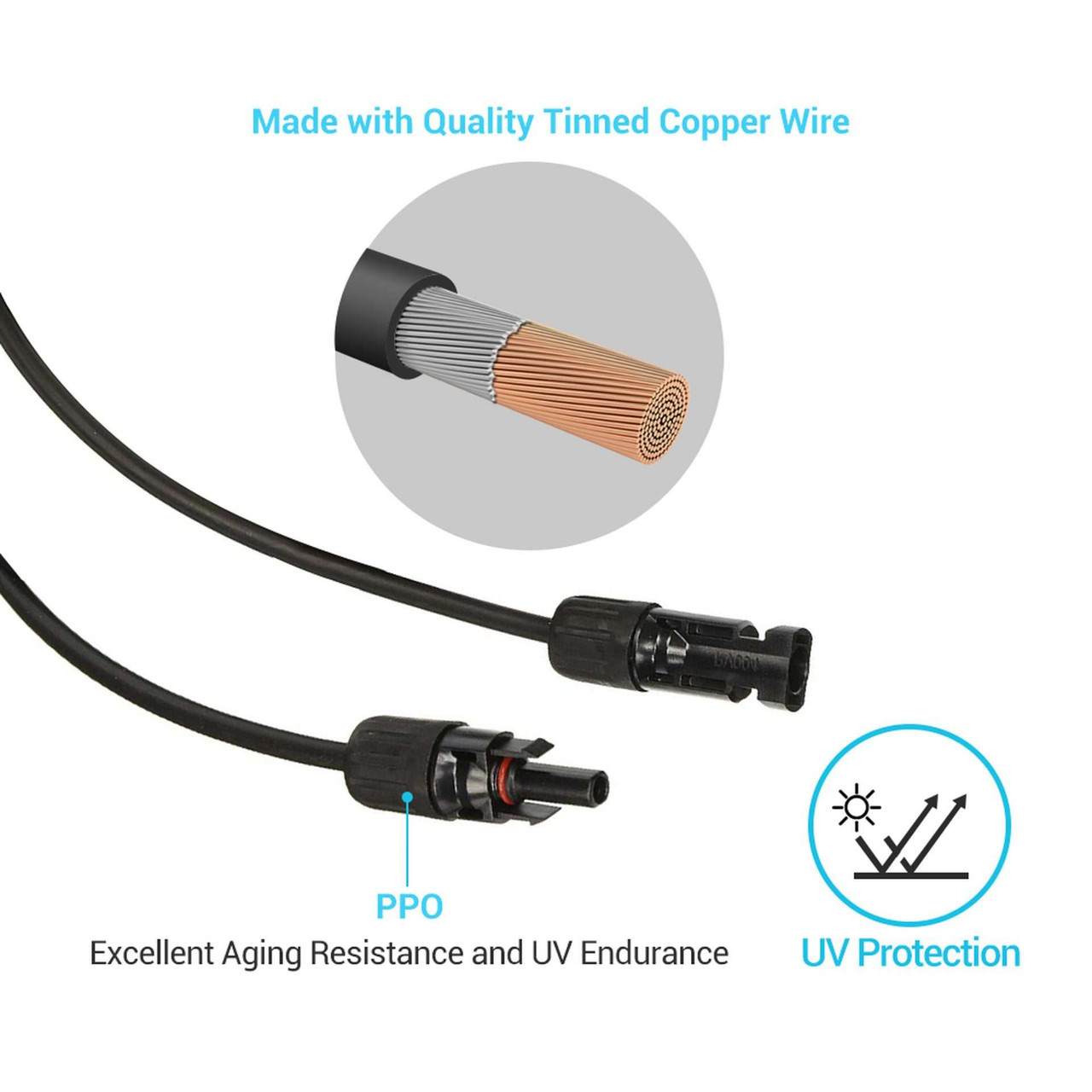 Aims Power 10 AWG PV Wire Extension 100 Ft, Extension Cable ...