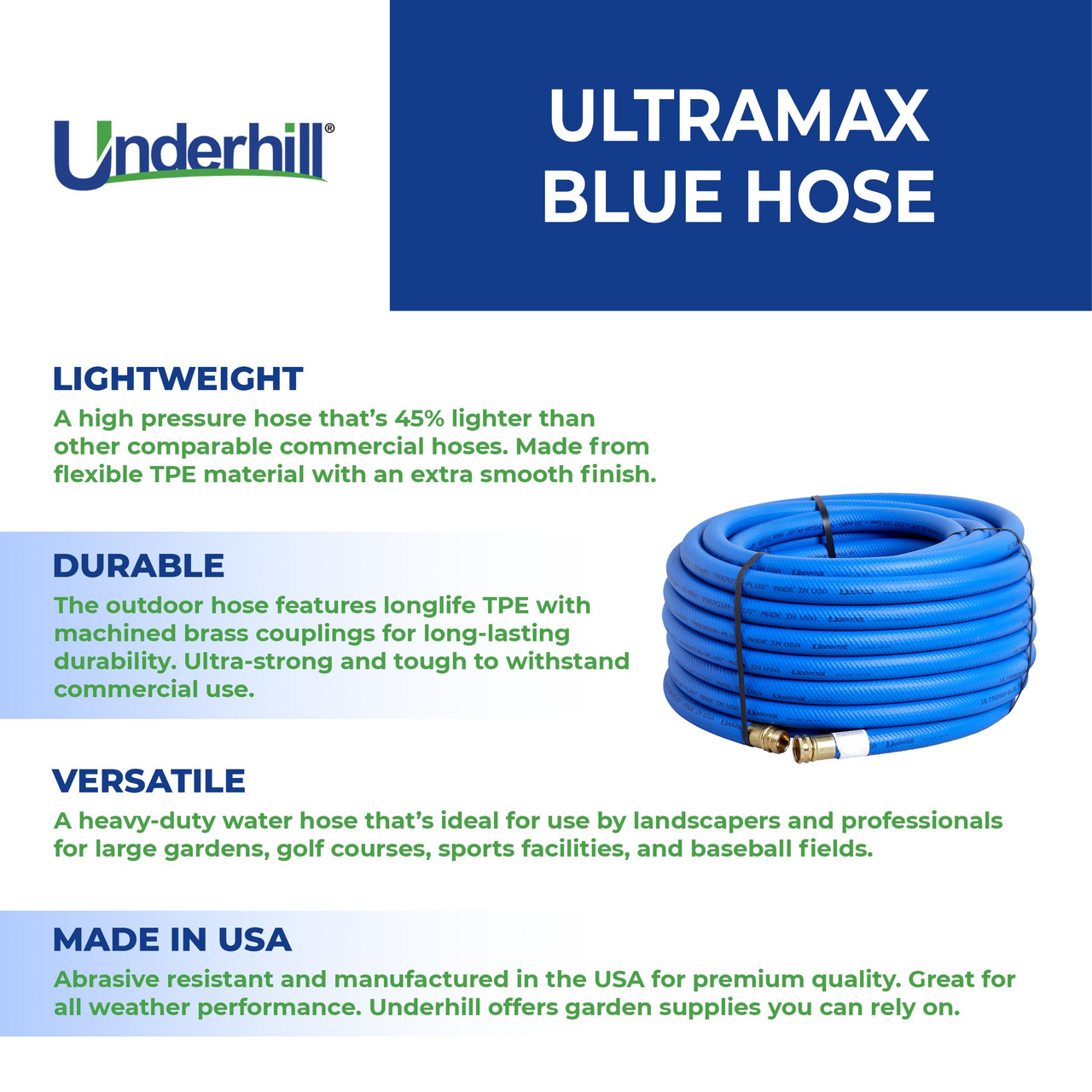 Underhill Ultramax Commercial Garden Water Hose 100 Ft, Lightweight ...