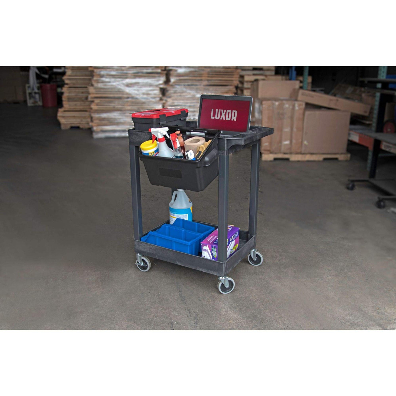 Luxor Workspaces 24"X 18" 2-Shelf Utility Tub Cart, Black (SEC11-B ...