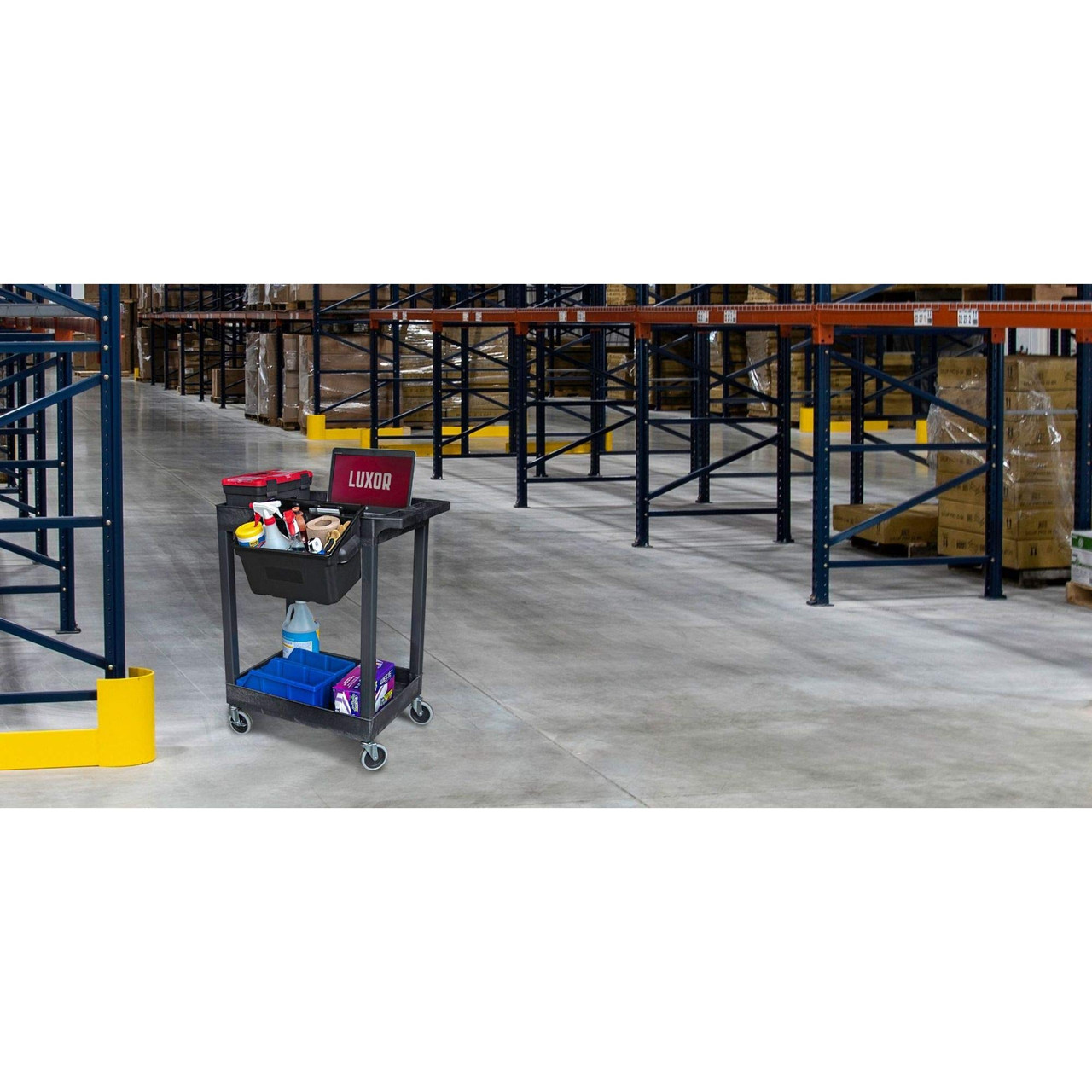 Luxor Workspaces 24"X 18" 2-Shelf Utility Tub Cart, Black (SEC11-B ...