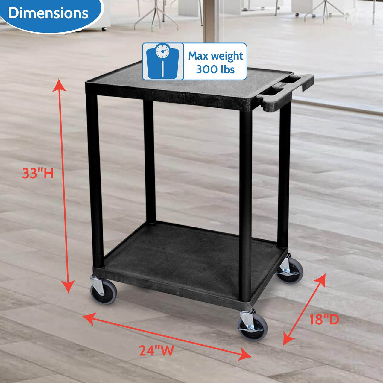 Luxor Workspaces Multipurpose Utility Cart With 2 Shelf - Black (STC22 ...