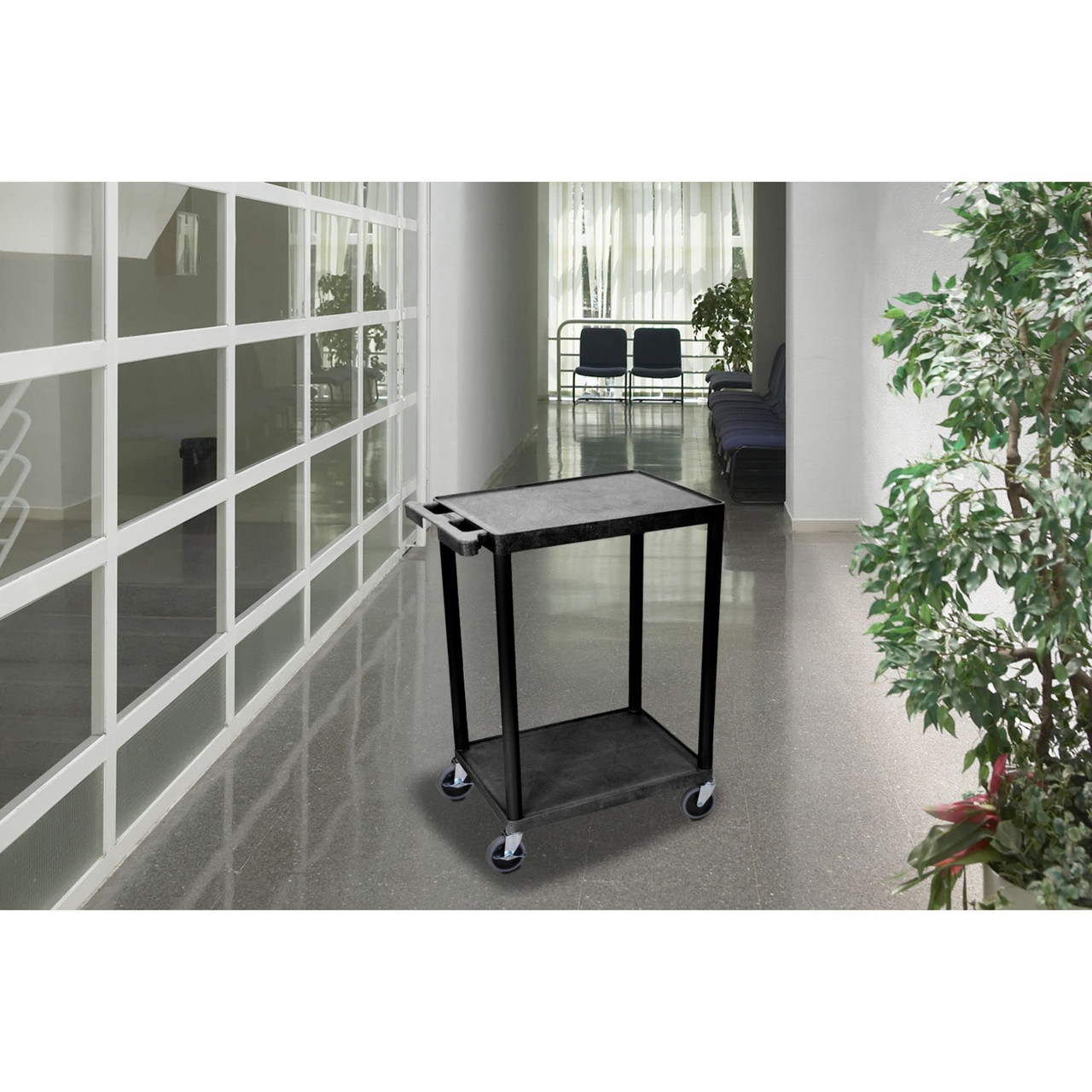 Luxor Workspaces Multipurpose Utility Cart With 2 Shelf - Black (STC22 ...