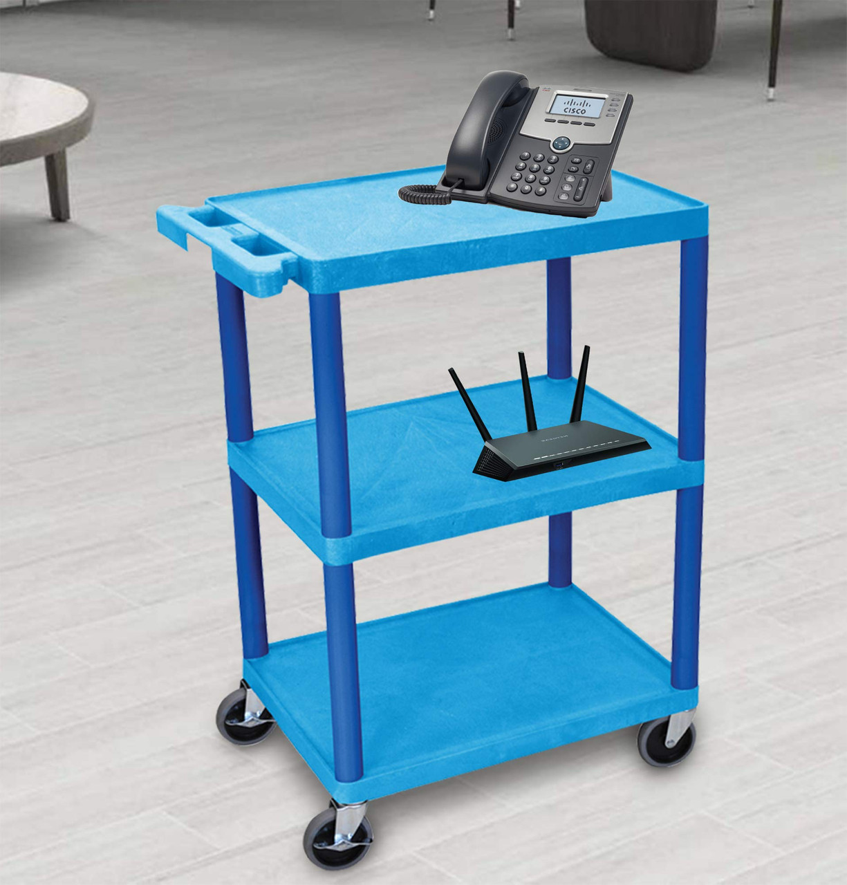 Luxor Workspaces Shelf Utility Cart, 3 Shelves, 32.5", Blue (HE34-BU ...