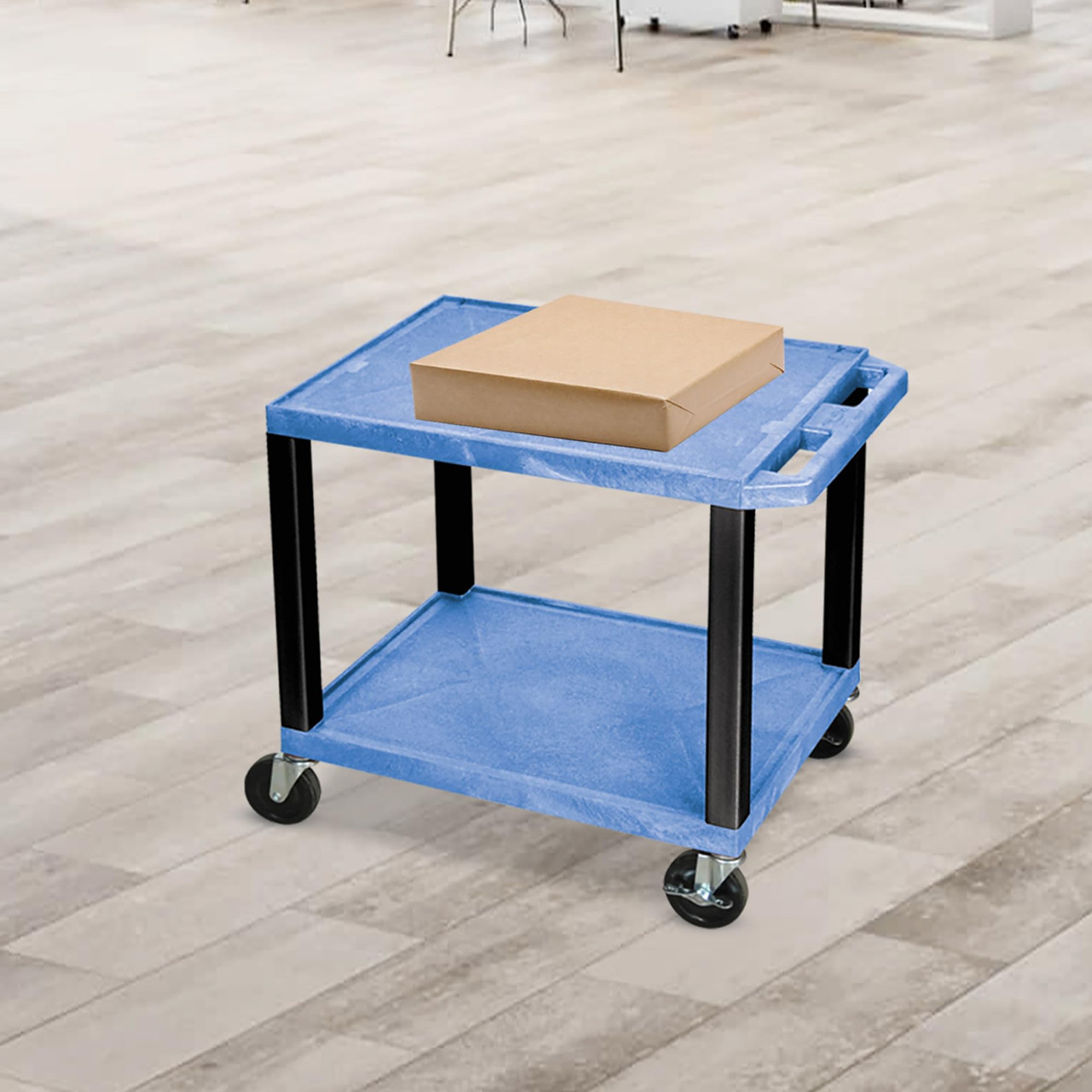 Luxor Workspaces Tuffy Blue 2 Shelf Av Cart W/Black Legs & Electric ...
