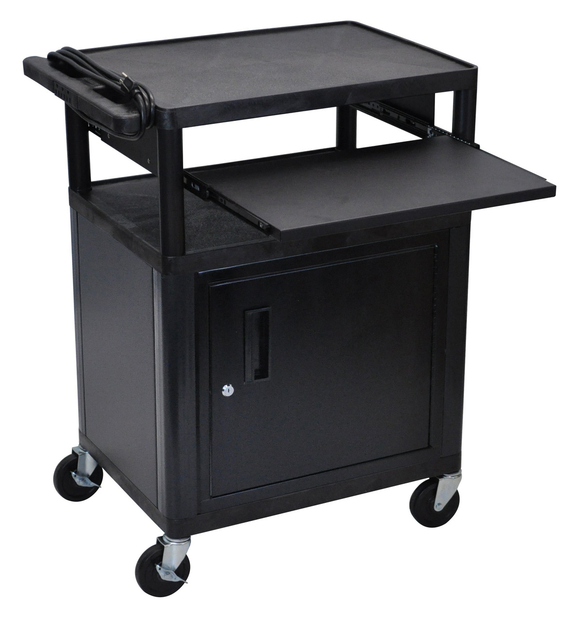 Luxor Workspaces Av Cart, 3 Shelves Cabinet, Front Pullout, Black ...