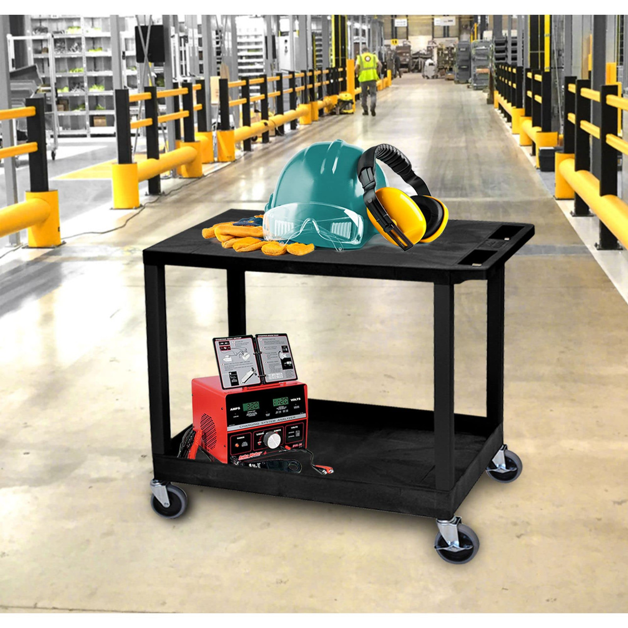 Luxor Workspaces 32" X 18" Cart - One Tub/One Flat Shelves (EC21-B ...