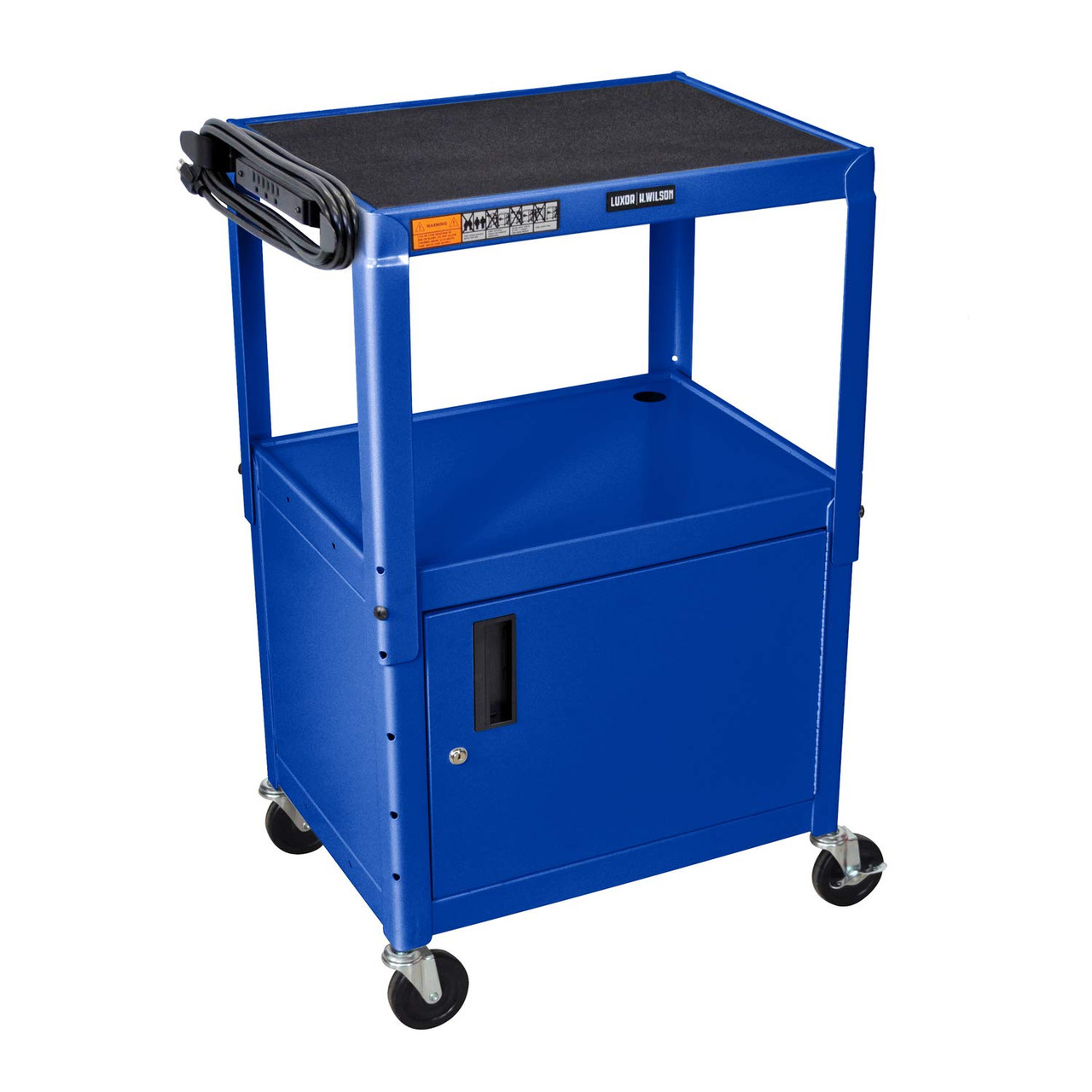 Luxor Workspaces Steel Adjustable Av Cart With Cabinet, Blue (AVJ42C-RB ...