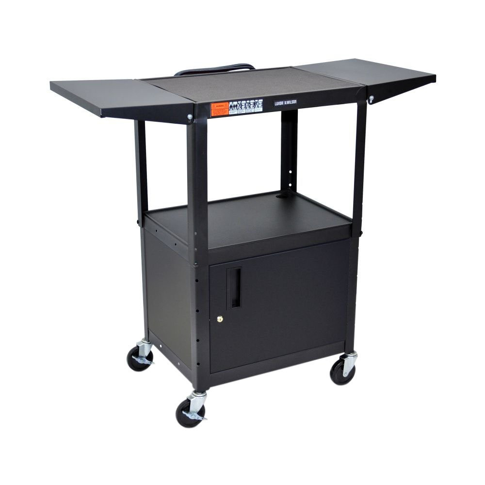 Luxor Workspaces Adjustable-Height Steel Av Cart - Cabinet Drop Leaf ...
