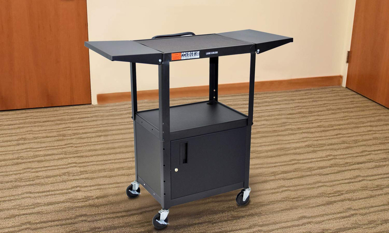Luxor Workspaces Adjustable-Height Steel Av Cart - Cabinet Drop Leaf ...