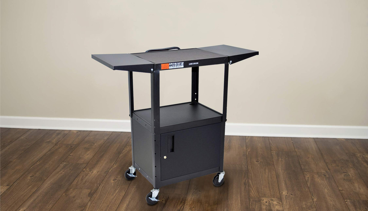 Luxor Workspaces Adjustable-Height Steel Av Cart - Cabinet Drop Leaf ...