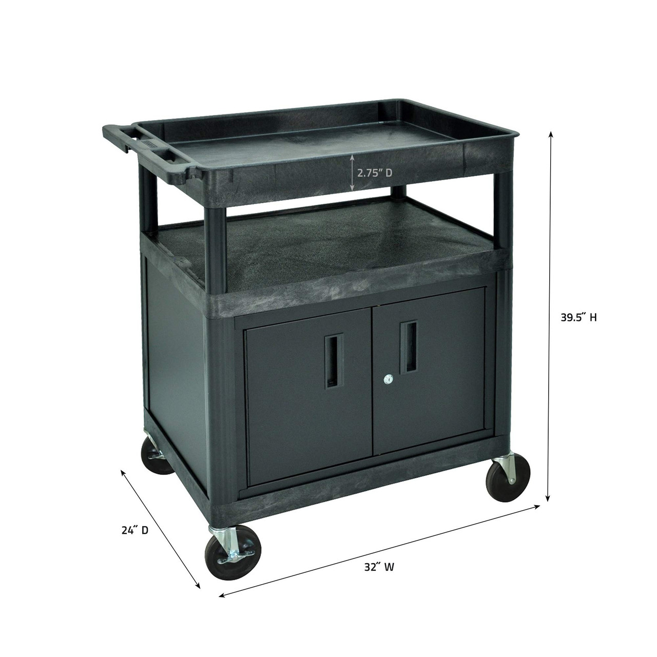 Luxor Workspaces Tub Top Utility Cart W/ Cabinet, 39.5"X32"X24",Black ...