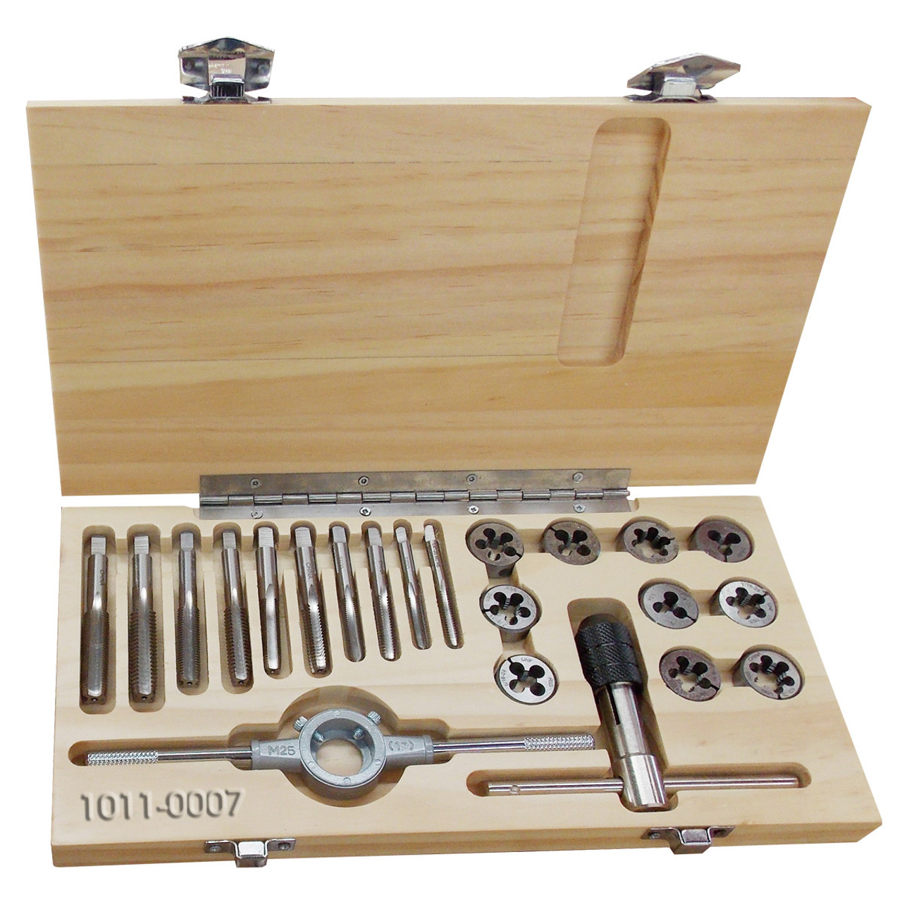 HHIP 22 PIECE 1 4 1 2 HIGH SPEED STEEL TAP DIE SET IN WOOD CASE 1011 0007 JB Tools