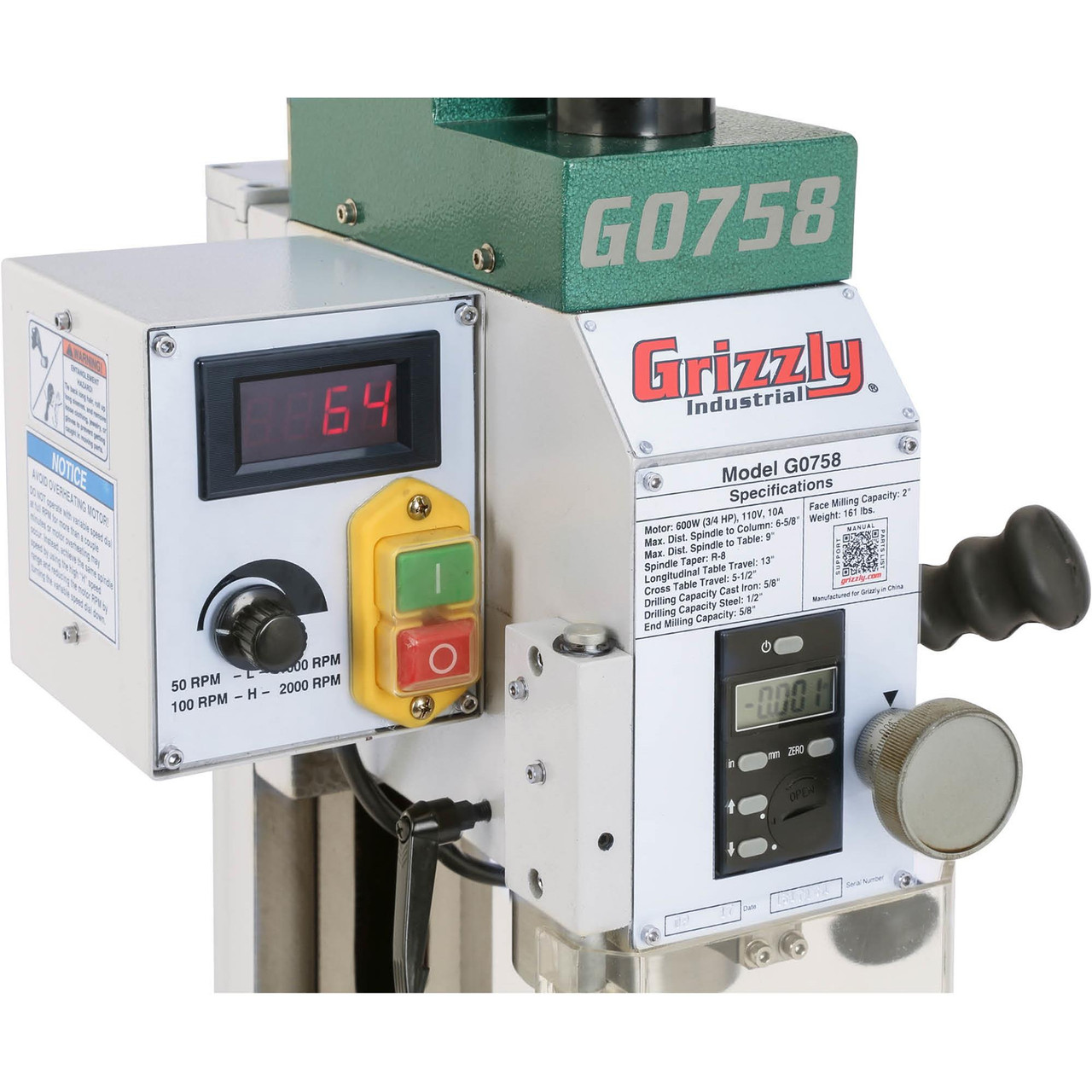 Grizzly Industrial 6" x 20" Mill/Drill w/ Variable Speed (G0758) | JB Tools