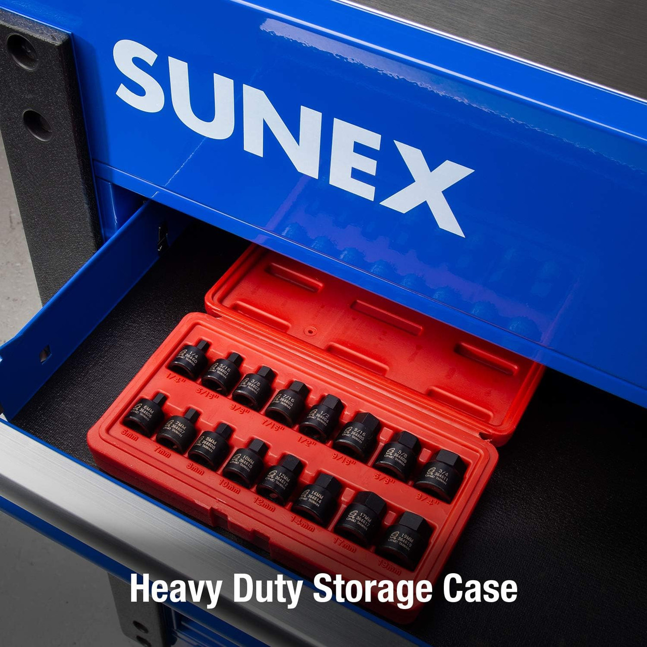 Sunex 3646 3/8" Dr. 16 Pc. SAE & Metric Stubby Hex Impact Driver Set ...