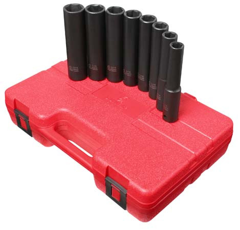 Sunex 1/2" Drive 8 Pc. SAE Extra Long Deep Impact Socket Set (2848 ...