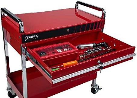 Sunex 8013A Service Cart with Locking Top & Drawer - Red | JB Tools
