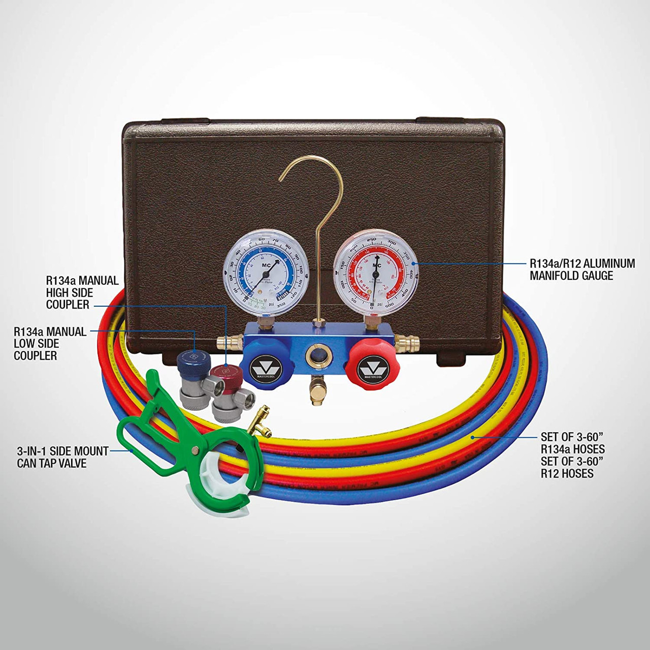 Mastercool 98661-PRO dual 134a/R-12 aluminum gauge set/free 85530 | JB ...