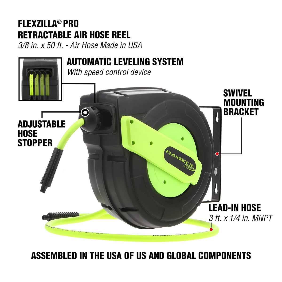 Flexzilla™ Retractable 50-Foot Self-Leveling Pro Hose Reel (AG425FZ ...