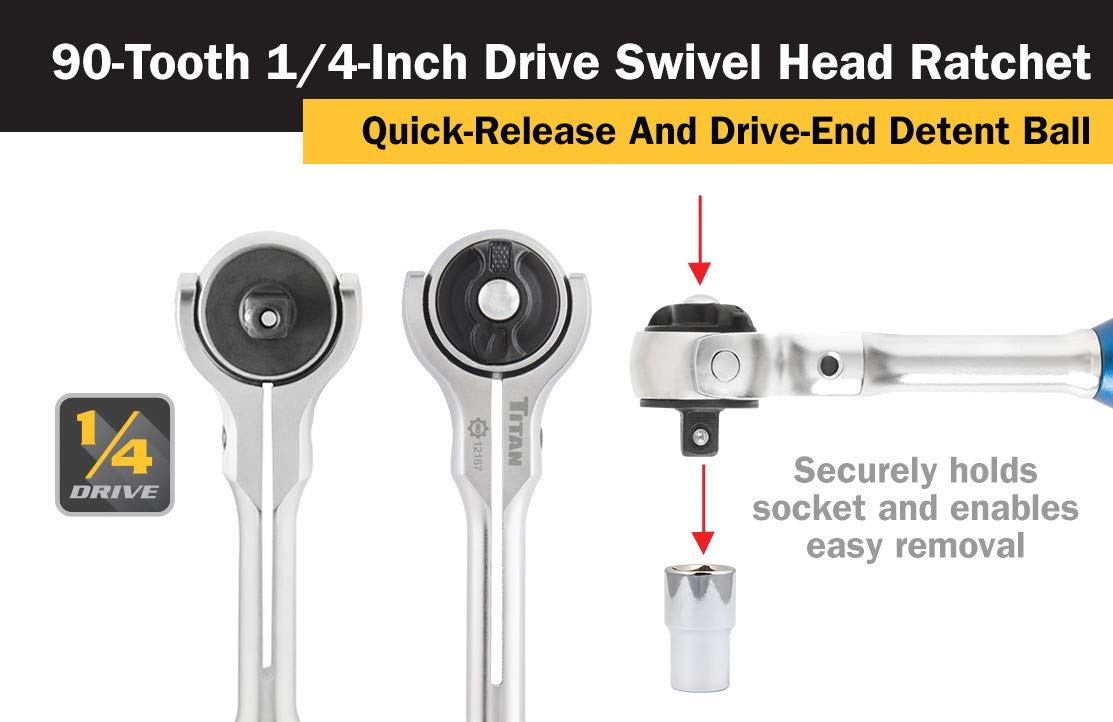 Titan Tools 1/4 in. Drive 6-1/2 in. Swivel Head Ratchet (12167) | JB Tools