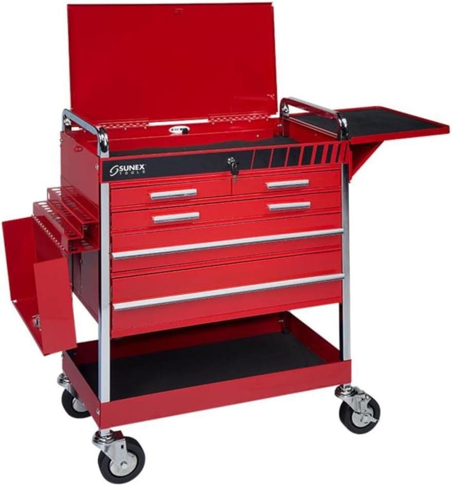 Sunex 8045 Professional 5 Drawer Service Cart w/Locking Top-Red | JB Tools
