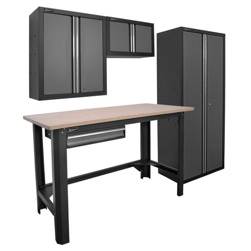 Homak GS00659031 59-Inch Wood Top Workbench with 3 Door Cabinet, Steel ...