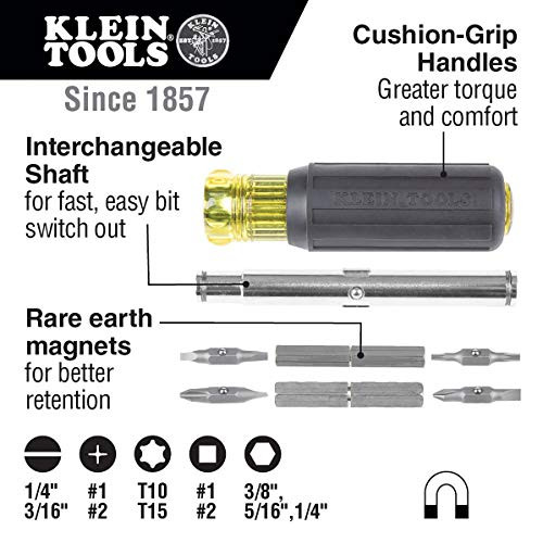 Klein Tools 32500MAG Magnetic Multi-Bit Screwdriver / Nut Driver, 11-in ...