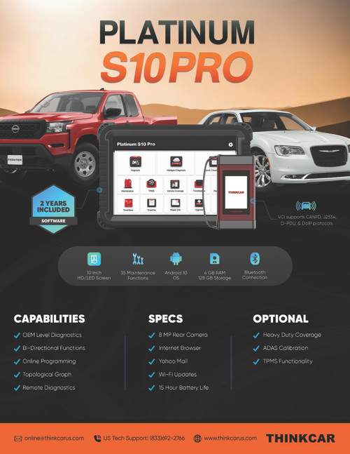 THINKCAR Platinum S10 Pro OBD2 Diagnostics Tool (PS10PRO) | JB Tools
