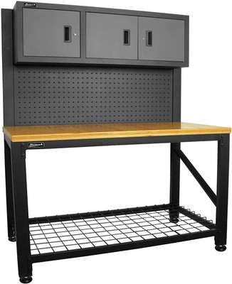 Homak 59-Inch Wood Top Workbench with 3 Door Cabinet, Steel (GS00659031 ...