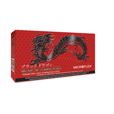 Microflex BD1000PF Black Dragon Latex Exam Gloves, 6.7mil, 9.5-Inch, X ...
