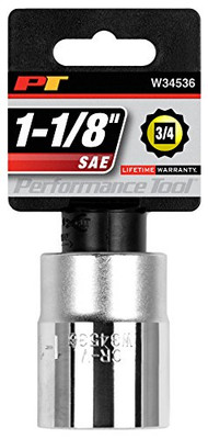 Performance Tool W34536 3/4" Drive 12-Point SAE Standard Socket, 1-1/8 ...