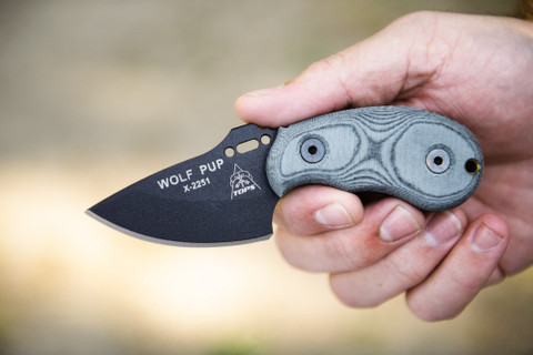 TOPS Knives Wolf Pup Fixed Blade Knife W/ Black Linen Micarta Handle ...