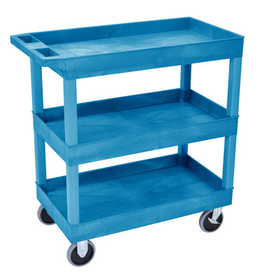 Luxor Workspaces 3-Shelf Heavy-Duty Tub Cart,18"X35.25"X37.25",Blue ...