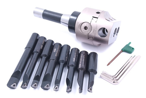HHIP INDEXABLE TOOL SET WITH 3" BORING HEAD, R8 SHANK & 8 BORING BARS ...