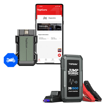 TopScan Moto Bluetooth Motorcycle Scan Tool w/ Bi-Directional Controls ...