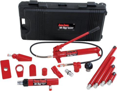 Porto-Power Hydraulic Body Repair Kit - Black/Red, 10 Ton Capacity, 19 ...